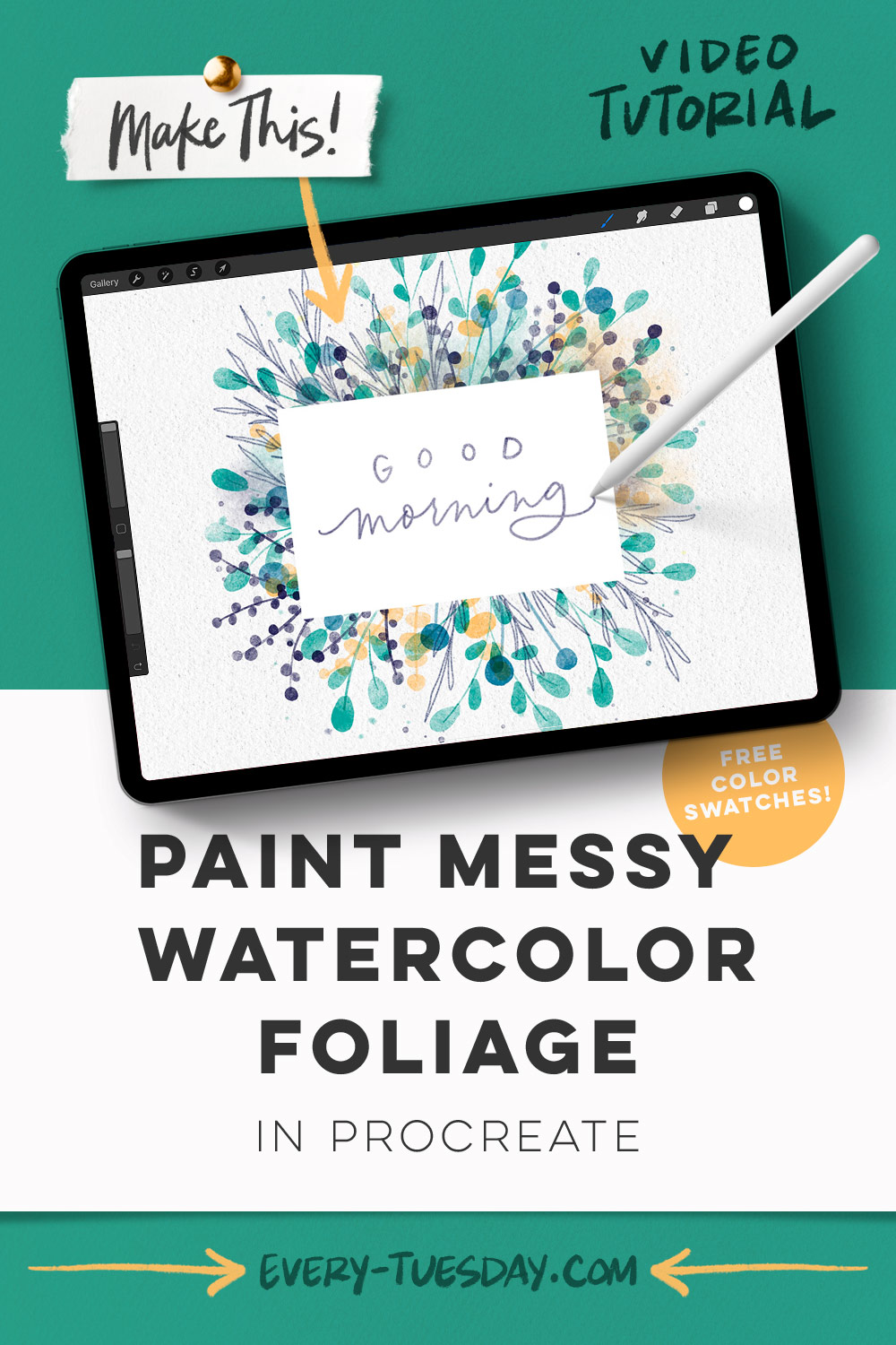 Paint Messy Watercolor Foliage in Procreate - Every-Tuesday