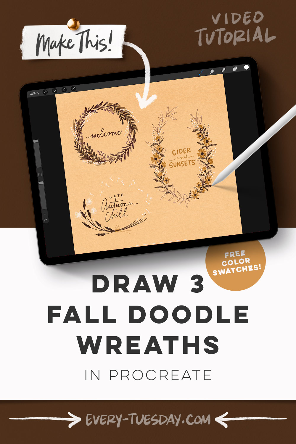 Draw 3 Fall Doodle Wreaths in Procreate - Every-Tuesday