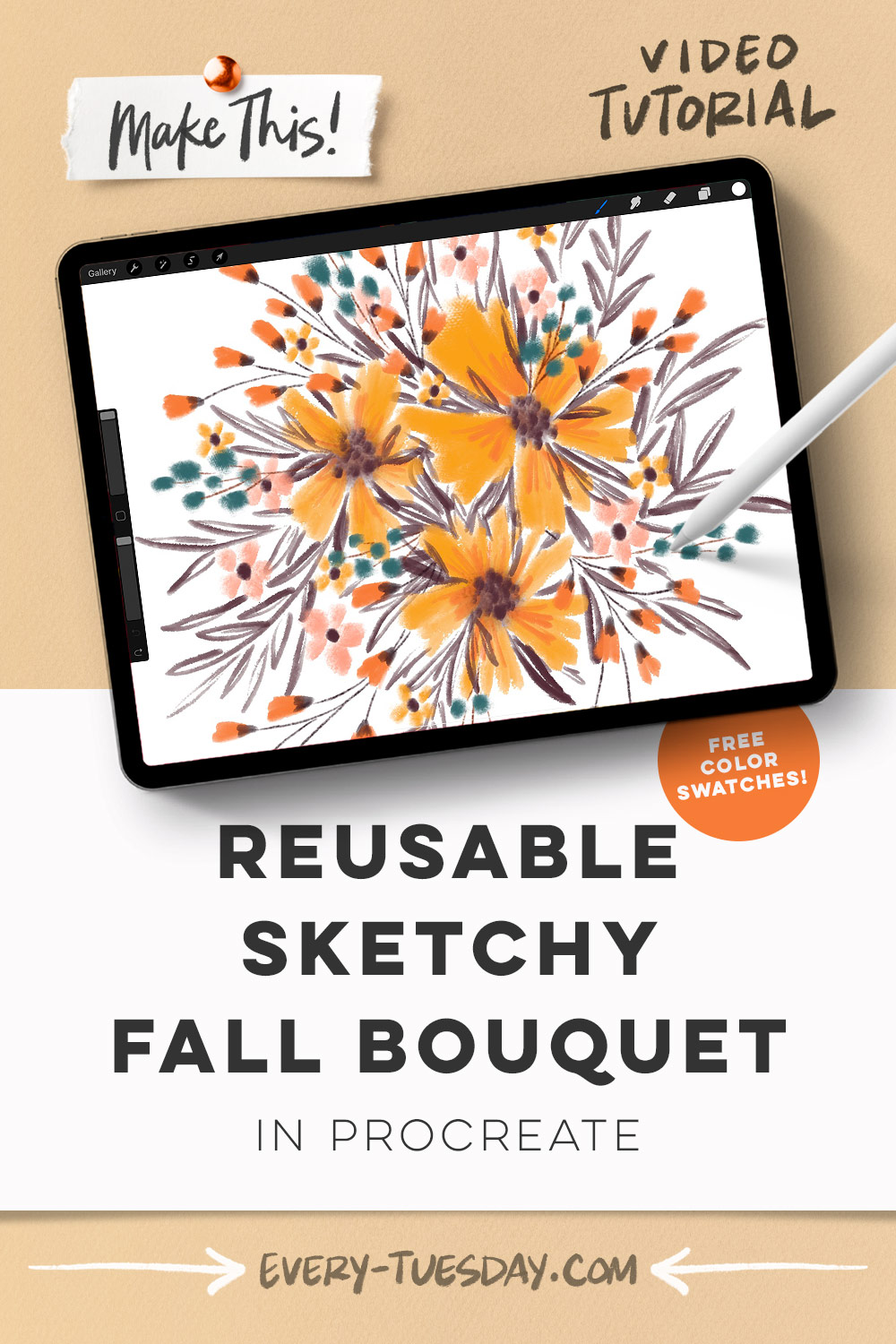 Paint a *Reusable* Sketchy Fall Bouquet in Procreate - Every-Tuesday